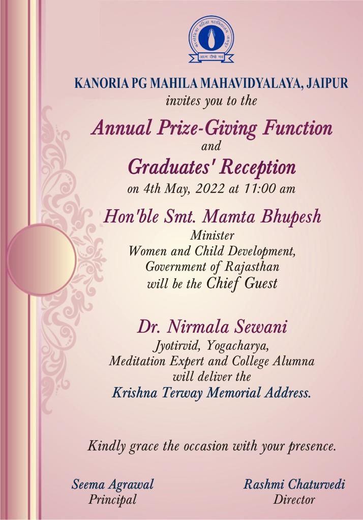 Annual Prize Giving Function 2022 - Kanoria PG Mahila Mahavidyalaya, Jaipur