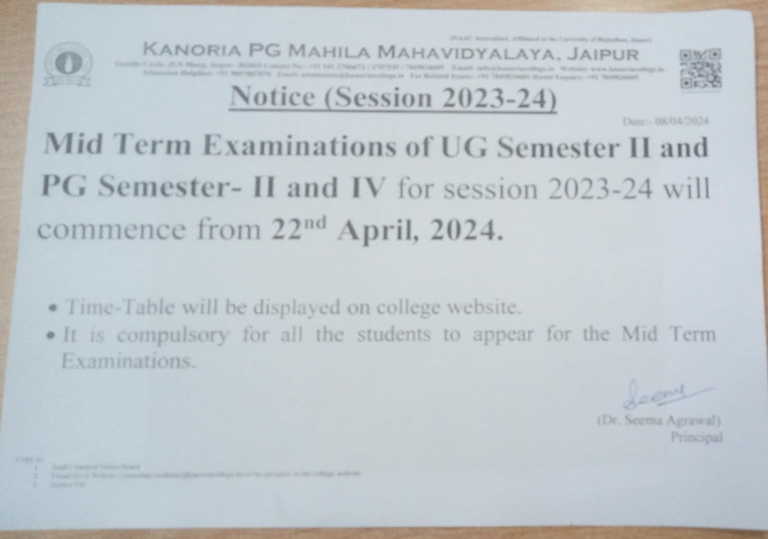Mid term Examination UG Sem II and PG Sem II and IV - Kanoria PG Mahila ...