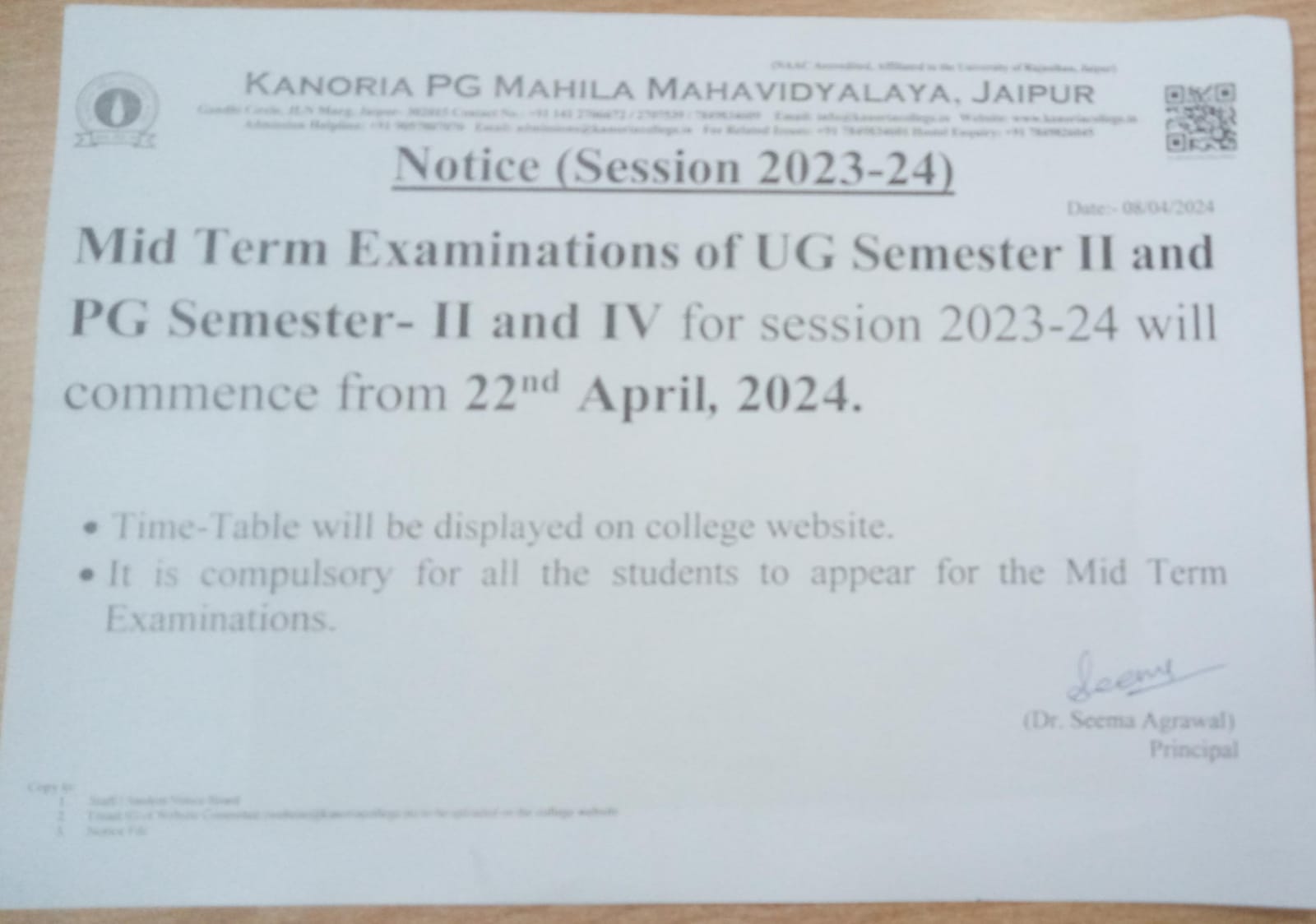 Mid term Examination UG Sem II and PG Sem II and IV - Kanoria PG Mahila ...