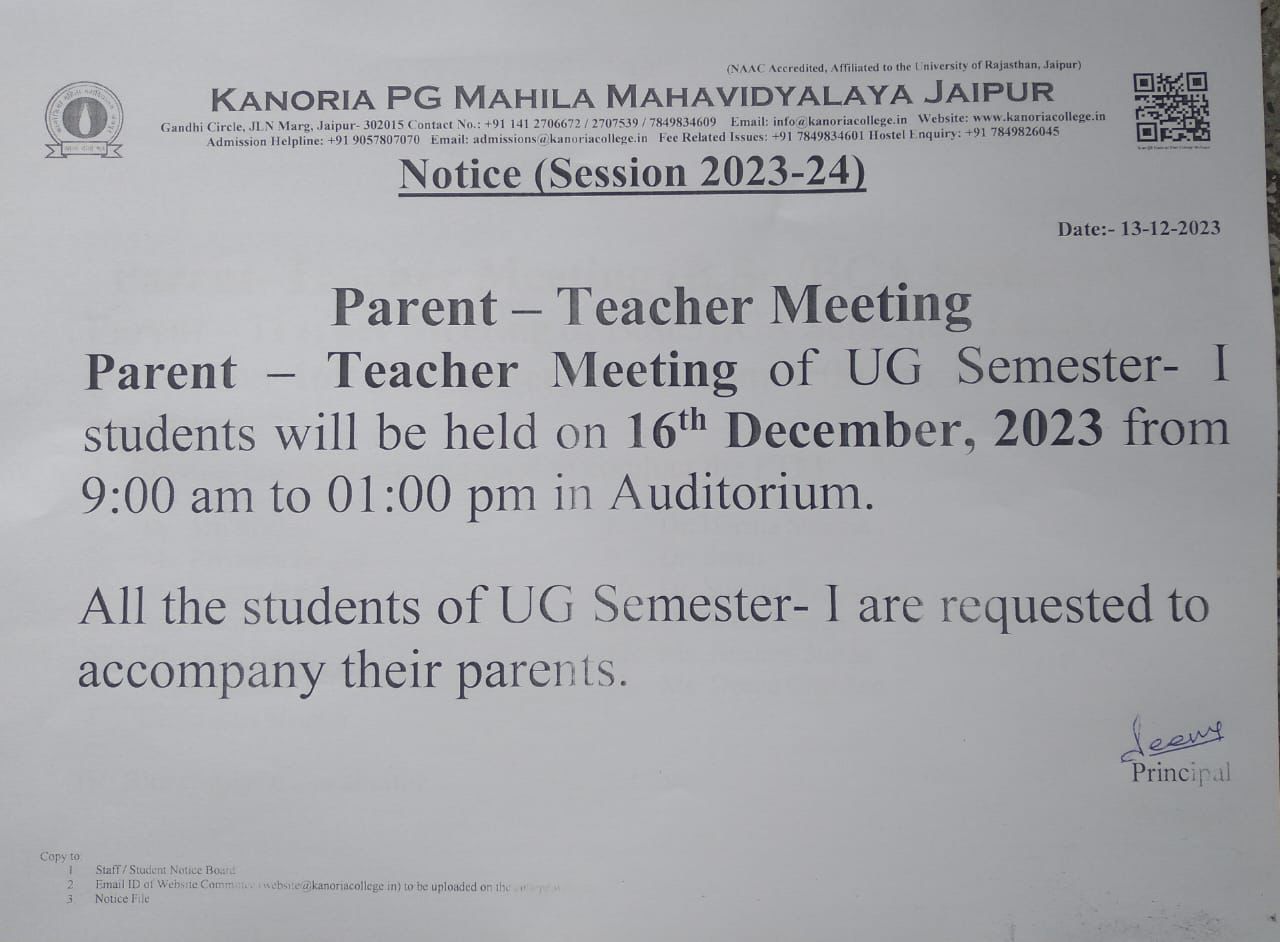 Parent Teacher Meeting dated 16.12.2023 - Kanoria PG Mahila ...